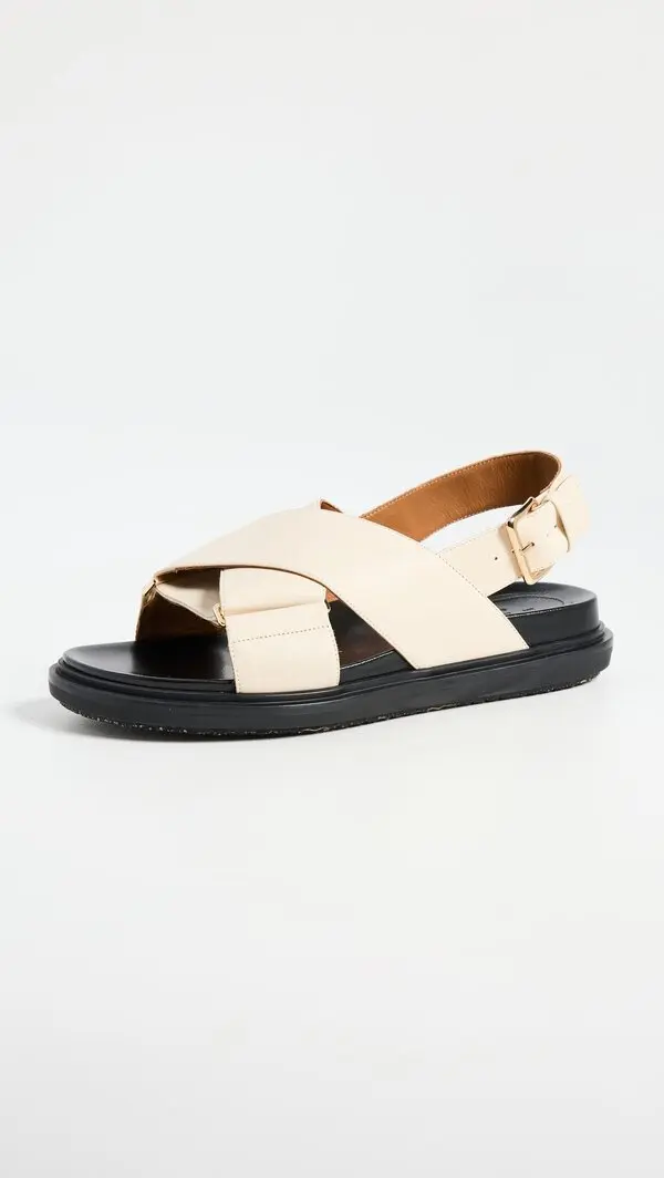Marni Fb Crisscross Leather Sport Sandals - Silk White